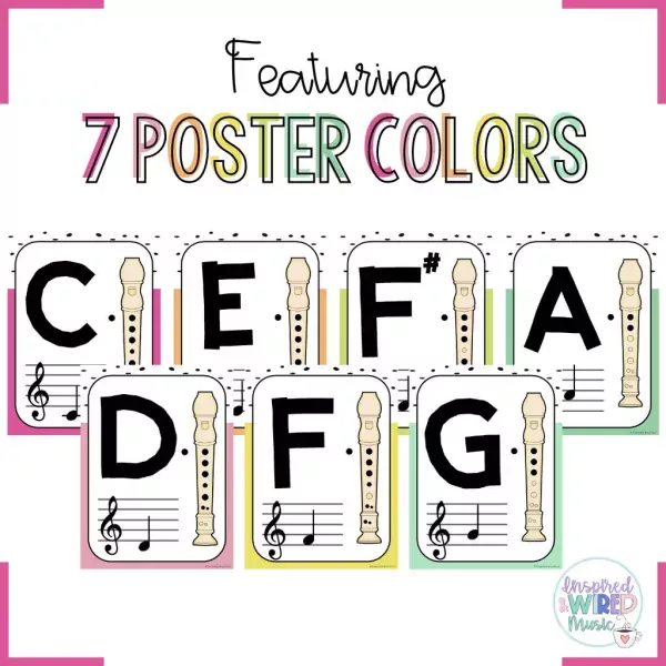 Bright Rainbow Recorder Fingering Posters - Inspired & Wired Music